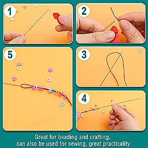 UOOU 28 Pcs Beading Needles Set Include 20 Pcs Long Straight Beading Thread Needles + 8 Pcs Big Eye Beading Needles, Embroidery Needles with Needle Bottle, Thimble, Needle Threaders for Jewelry Making