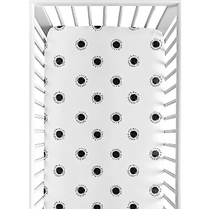Sweet Jojo Designs White and Black Boho Sun Boy or Girl Fitted Crib Sheet Baby or Toddler Bed Nursery - Black and White Bohemian Celestial Sky Desert Sunshine Outdoors Nature Gender Neutral