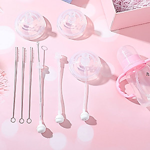 4 Pieces Baby Bottle Nipples (12m+) Medium Flow Silicone Straw Top Nipple Sippy Spout Replacement Nipples and 4 Pieces Cleaning Brushes for 2.8 Inch Diameter Baby Bottle | No BPA | Spillproof