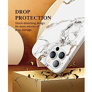 GVIEWIN for iPhone 13 Pro Max Case, Marble Soft TPU Shockproof Protective Case, Ultra Slim Thin Glossy Stylish Phone Cover, 6.7" 2021(White/Gold)