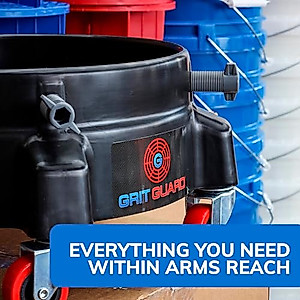 GRIT GUARD Bucket Dolly with Wheels - Rolling Detailing Wash Bucket with 5 Wheels and 2 Locking Casters Compatible with 2.5, 4, 5 and 6 Gallon Buckets (Silver, 3" Grey Casters)