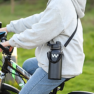 WEREWOLVES 24 oz Insulated Water Bottle With Paracord Handles & Strap & Straw Lid & Spout Lid,Reusable Wide Mouth Vacuum Stainless Steel Water Bottle for Adults (New-Summer Orange, 24 oz)