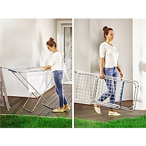 Leifheit Siena 180 Lightweight Winged Clothes Drying Rack, Blue and Silver