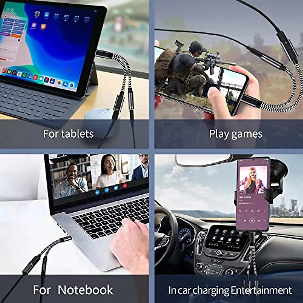 HLDInie USB c to 3.5 Headphone and Charger Adapter Type c Splitter 2-in-1 Aux Audio Jack high Resolution DAC and Fast Charging dongle Cable(Black)