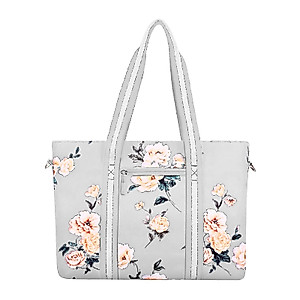 MOSISO Laptop Tote Bag for Women (17-17.3 inch), Canvas Camellia Multifunctional Work Travel Shopping Duffel Carrying Shoulder Handbag, Grey