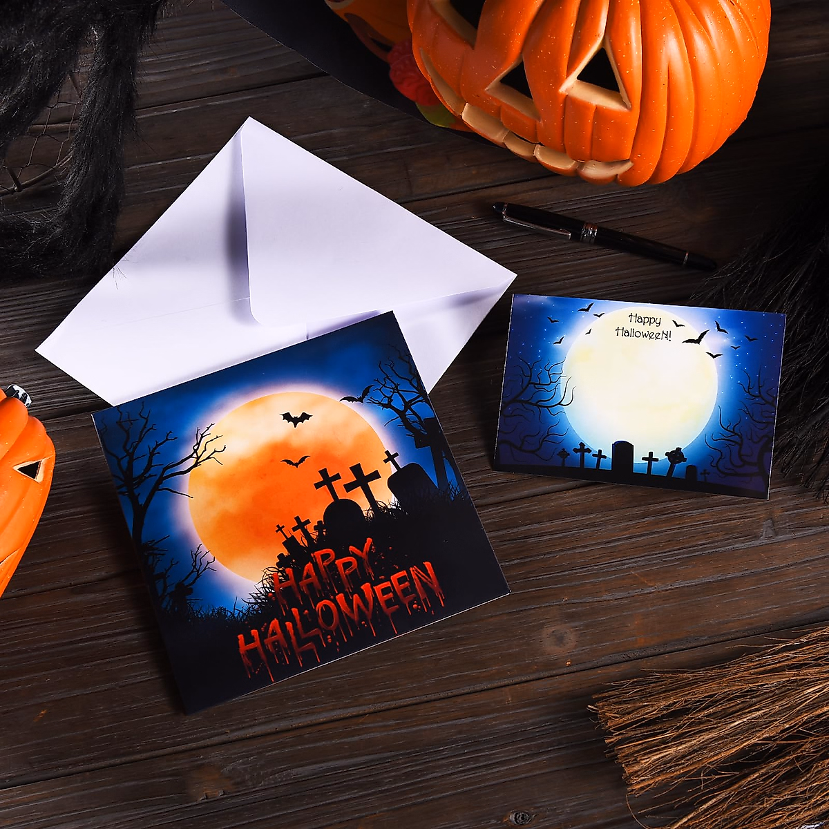 VIVIKEN Pop Up Halloween Cards, 3D Popup Happy Halloween Greeting Card with Lights and Horror Sounds - Glowing Skull, Pumpkin, Tombstone, Moon - Includes Envelope and Note Card
