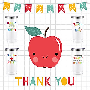 Patelai 4 Pcs Teacher Appreciation Gifts Best Teacher Birthday Gifts Stainless Steel Insulated Tumblers Set Funny Thank You Tumbler Coffee Mugs for Graduation Teachers' Day Present (White)