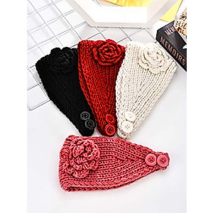 TecUnite 4 Pieces Chunky Knit Headbands Winter Braided Headband Ear Warmer Crochet Head Wraps for Women Girls (Color set 7)