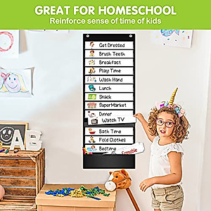 EAMAY Daily Schedule Pocket Charts, Teacher Schedule Chart with Resuable 18 Custom Cards, Classroom Pocket Chart for School Office or Homeschool Activities, Black