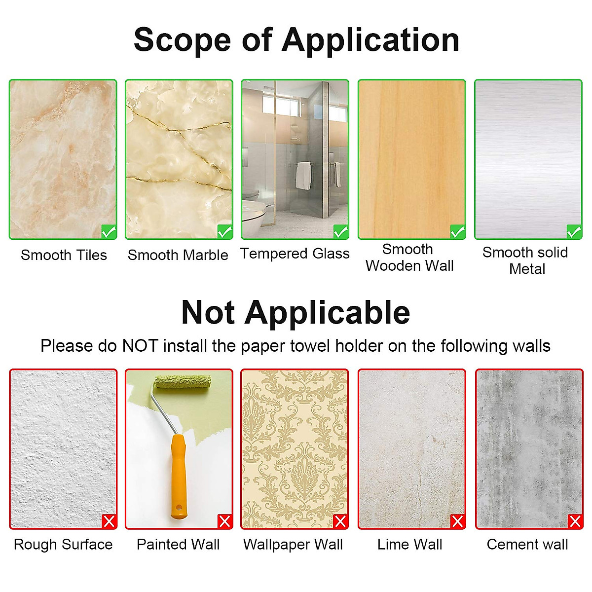 SMARTAKE Paper Towel Holder with Adhesive Under Cabinet, Wall Mounted & No Drilling, Rustproof Removable Kitchen Towel Holder for Home, Easy Tear, Black