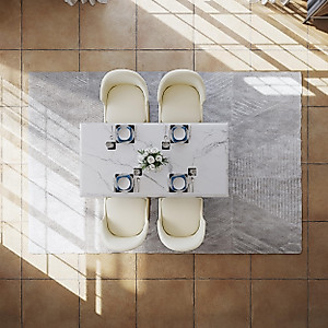 POVISON Marble Dining Table for 6, Modern Dining Room Table 63" for Kitchen & Dining Room, White Marble Table Top with Luxury Gold Trestle Pedestal(Dining Table Only)