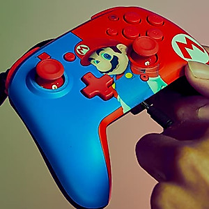 PDP REMATCH Enhanced Wired Power Nintendo Switch Pro Controller, Officially Licensed Switch Lite/OLED Compatible Gamepad, Customizable Programmable Buttons, Super Mario Power Pose (Red & Blue)