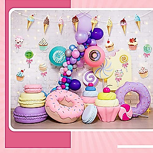 Sepamoon 32 Pcs Candy Party Decorations Includes Ice Cream Cut Outs Donuts Cutouts Round Lollipop Cupcakes Candyland with Glue Point Dots for Classroom Home Room Decor