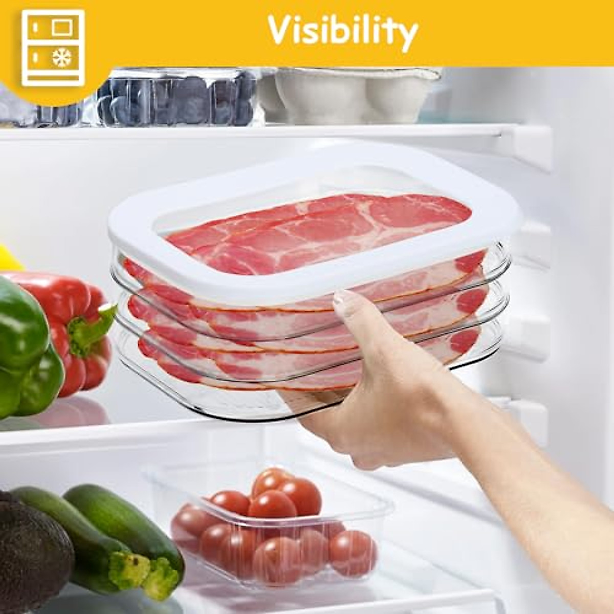 TOWEBOORY 3 Pcs Deli Meat Container for Fridge,Stackable Bacon Lunch Meat Container for Refrigerator,Food Storage Boxes with Lid for Cold Cuts, Salami,for Fridge Airtight Deli Holder