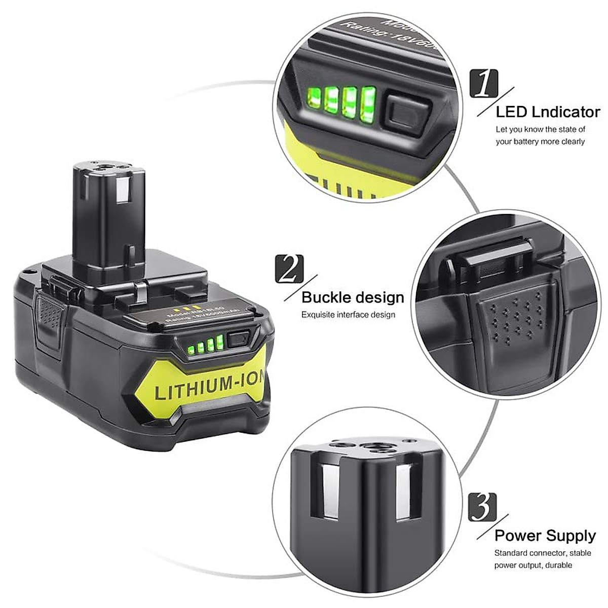 [2 Pack] 18V 6000mAh 18V RB18L50 Replacement Battery for P102 Ryobi Lithium Ion P103, P104, P105, P107, P108, P109 P122 Cordless Power Tools