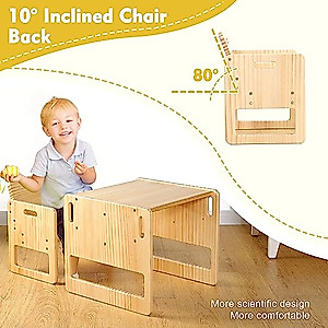 FUNLIO Montessori Weaning Table and Chair Set for Toddlers Age 1-3, Height Adjustable Toddler Table and Chair Set, Cube Kids Table Chair for Reading/Eating/Playing, Easy to Assemble, CPC Certified