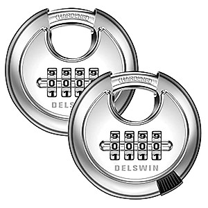 DELSWIN 4 Digit Combination Lock Disc Padlock with Hardened Steel Shackle Outdoor Combo Lock for Outdoor Gate Sheds,Storage Unit,Garage,Fence,Gym Locker(2 Pcs)