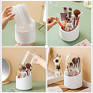 Makeup Brush Holder, Makeup Brush Holder with Lid, 360°Waterproof and Dustproof Rotating Makeup Organizer, Cosmetic Storage Box, Suitable for Storage Cups in Bedrooms, Dressers, Bathroom Countertops