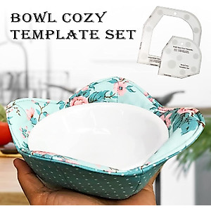 Bowl Cozy Template Cutting Ruler Set, 3Pcs Acrylic Transparent Quilting Bowl Templates for Hot and Cold Food Bowl Rack, DIY Kitchen Art Craft Acrylic Stencil Cut On Fold Template Sewing (White)