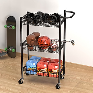 SINGAYE 3-Tier Utility Mesh Basket Cart with Handle,170LBS Load Capacity Evenly Distributed,Metal Storage Basket Cart,Black, 17.29" W X 11.4" D X30.26 H