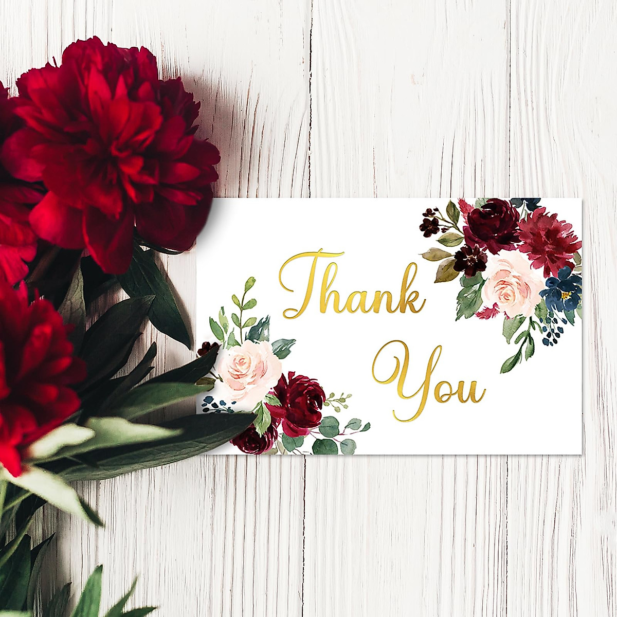 Whaline 36 Pack Floral Thank You Cards Bulk Watercolor Navy Burgundy Flower Greeting Cards with Envelope Sticker Gold Foil Spring Blank Note Cards for Wedding Birthday Baby Shower Party, 4 x 6 Inch