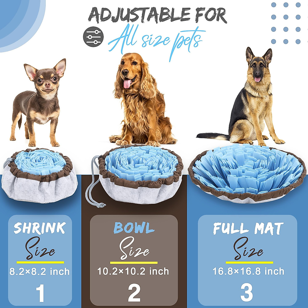 Dog Snuffle Mat Adjustable Big Breed, Puzzle Playthings Dog mental stimulation toys, slow-eating dog toys, stress-relieving dog toys, and small dog enrichment toys for large dogs with Pet Clicker