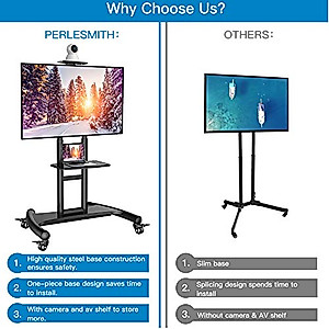 Rolling/Mobile TV Cart with Wheels for 32-75 Inch LCD LED 4K Flat Screen TVs - TV Floor Stand with Shelf Holds Up to 100 lbs, Height Adjustable Trolley Max VESA 600x400mm- PSTVMC05