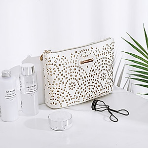 Makeup Bag, Wuhua Gold Pattern Cosmetic Bag with Zipper, Toiletry/Travel Bag for Brushes Jewelry Accessories Collection, Single Layer Storage Bag for Women