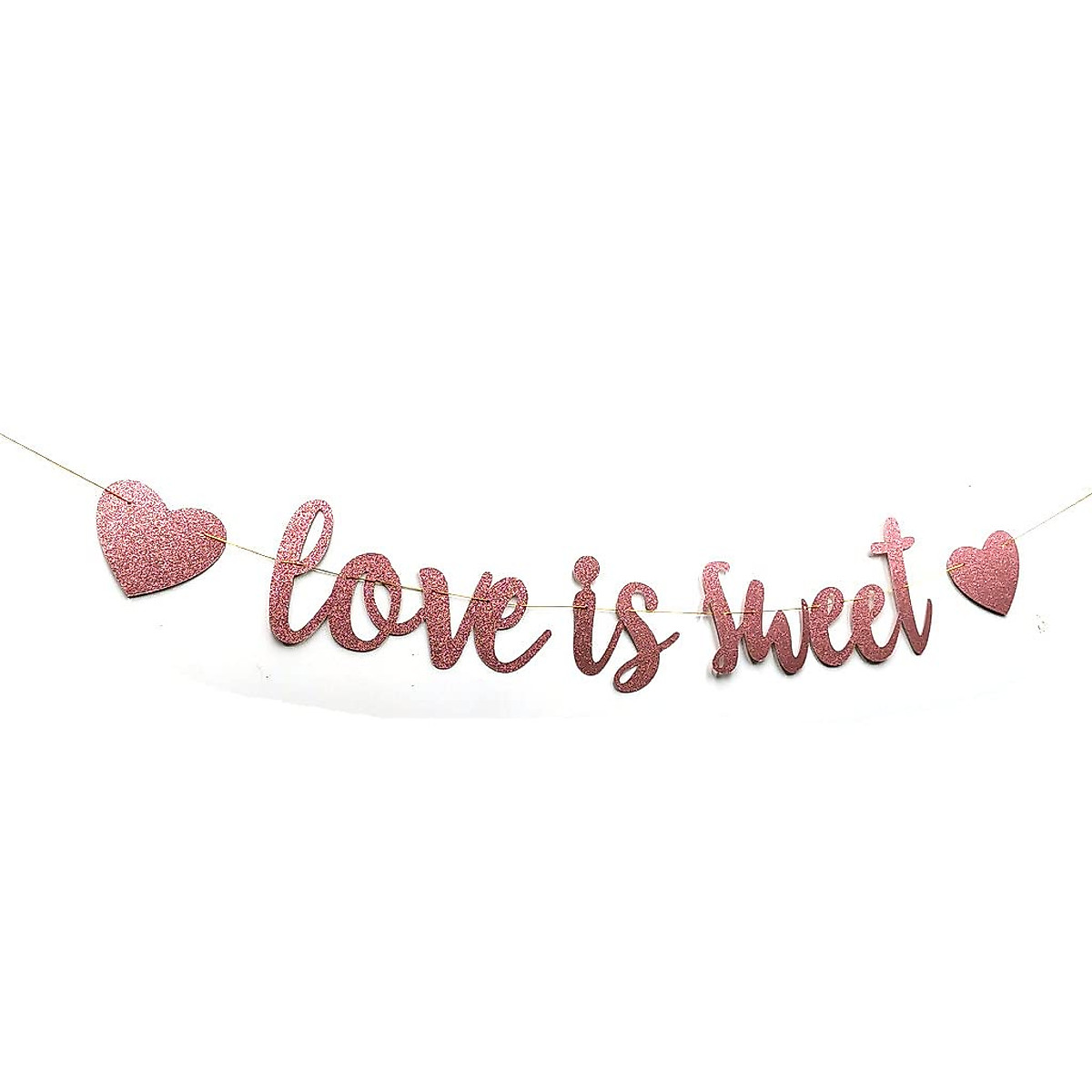 Rose Gold Love is Sweet Banner for Wedding Bridal Shower Engagement Party Sign Backdrops with Two Paper Hearts Pre-Strung (Rose Gold)