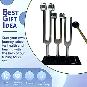 Tuning Fork Set (128Hz, 256Hz, 512Hz) — Medical Tuning Forks set for Healing with Silicone Hammer, Repair Tool, Cleaning Cloth and Storage Bag