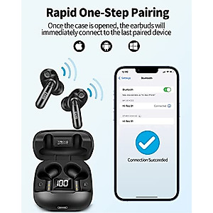 EARB Bluetooth Headphones Wireless Earbuds with 4 Speakers Hi-Res Audio Earphones 30H Playtime with Charging Case and LED Display Touch Control Waterproof in-Ear Headset USB-C for Sports Work Game