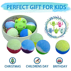 5+1 Tin Box Bath Bomb Gift Set, Natural & Organic Bath Fizzy Bomb with Croaking Floating Frog and Finger Toys, Colorful Moisturizing Relaxing Bath Spa, Perfect Self Care Kids Gift Set, Birthday Gift