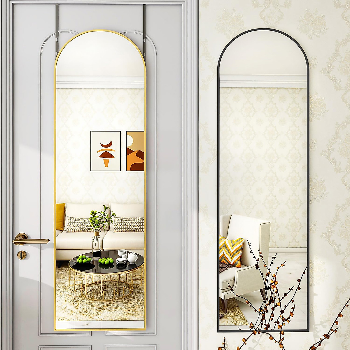 Protylctaster Full Length Mirror Wall Mounted Mirror Black and Gold Over The Door Mirror Full Length Bundle Sale