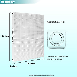 Lhari AP-1512HH True HEPA Filter Replacement, Compatible with Coway Airmega AP-1512HH and 200M Air Purifier, Compare to AP-1512HH-FP, AP-1518R, AP-1519P Air Filter, Item NO #3304899, 2-Pack