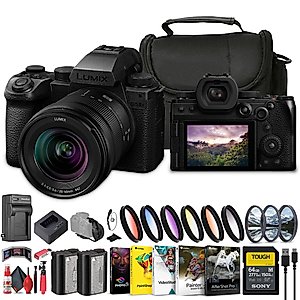Panasonic Lumix S5 IIX Mirrorless Camera with 20-60mm Lens (DC-S5M2XKK) + 64GB Memory Card + Filter Kit + Color Filter Kit + Corel Photo Software + DMW-BLK22 Battery + Bag + Charger + More