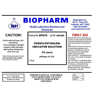 Phenolphthalein pH Indicator 1% Solution — One 500 mL (1.06 Pint) Bottle Plus 1 Dropper Bottle containing 50 ml of Solution