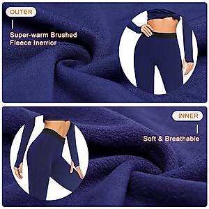 Guooolex Women Fleece Lined Thermal Leggings High Waist Winter Athletic Base Layer Bottoms Warm Compression Leggings Pants Blue