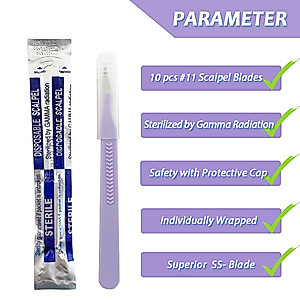 Scalpel Blades #11 Dispoable Steriled Surgical Knife for Biology Anatomy, Dermaplaining, Podiatry, Practicing Cutting, Medical Student, Sculpting, Repairing, Crafts