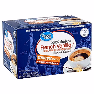 Great Value French Vanilla Ground Coffee Single Serve Cups, Light Roast, 12 Count
