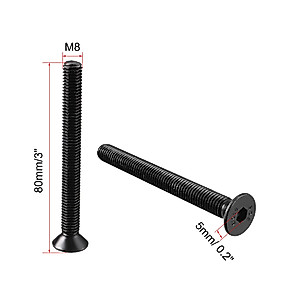 uxcell M8x80mm 10.9 Carbon Steel Countersunk Head Hex Socket Screw 8pcs