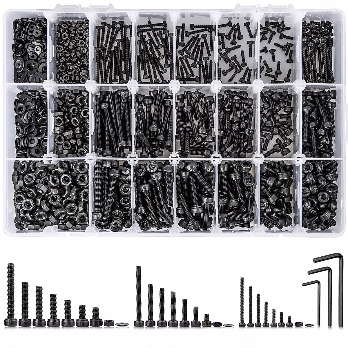 K Kwokker 1710Pcs Metric Bolt Assortment M2 M3 M4, 21 Sizes 4MM to 30MM Upgraded Zinc Plated Hex Socket Head Cap Machine Screws, 12.9 Alloy Steel Bolts and Nuts Kit Screws Nuts and Washers