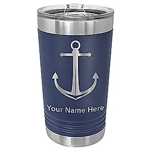 LaserGram 16oz Vacuum Insulated Pint Tumbler, Boat Anchor, Personalized Engraving Included (Navy Blue)