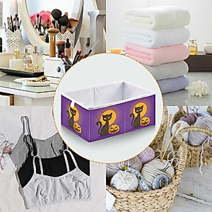 Emelivor Black Cat Halloween Cube Storage Bin Foldable Storage Cubes Waterproof Toy Basket for Cube Organizer Bins for Kids Girls Boys Toys Book Office Home Shelf Closet - 11.02x11.02x11.02 IN