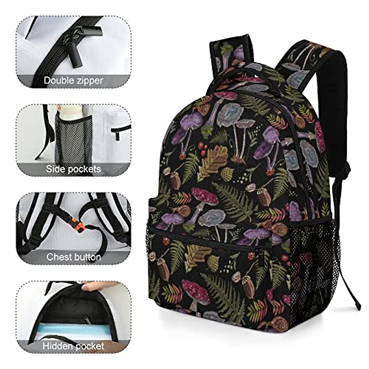 Aparajita Wild Forest Mushrooms School Backpack Gifts Fashion Travel Laptop Backpack for Men Women Teenagers Children