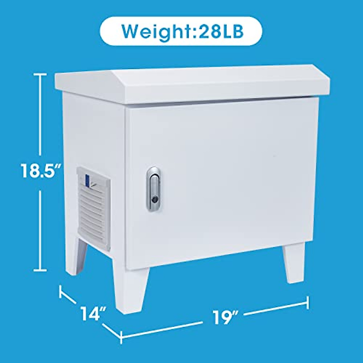 HQUA ASC01 Pond, Water Garden Weatherproof Outdoor Cabinet, Housing for Pond Aerator, Air Pump 19”W×14”D×18.5”H with 110V Cooling Fan, pre-Wired Outlet and 10’ 3-pin Plug Cord Included