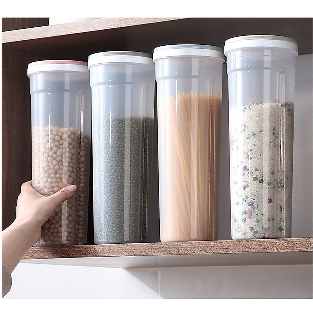 FSHAN Kitchen Jars 2L Tall Clear Spaghetti Pasta Storage Container with Adjustable Lid Plastic Kitchen Food Storage Jar Kitchen Storage Containers Useful Container Set (Color : 1pcs D)