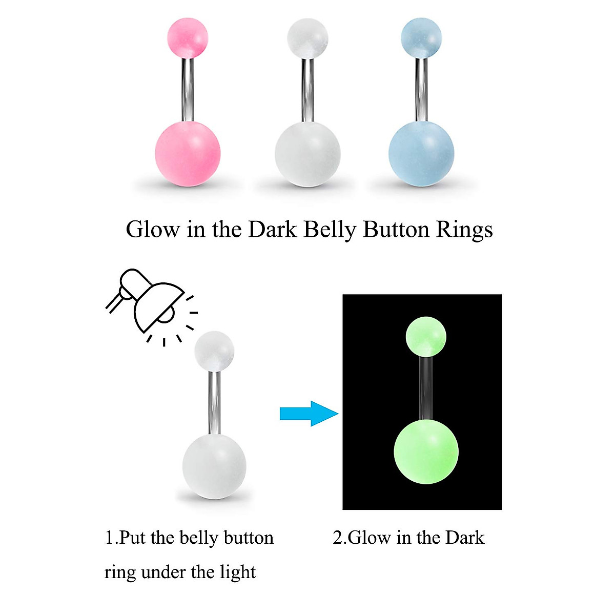 Ftovosyo 12PC Belly Button Rings Banana Barbells 14G Surgical Steel Bar Mix Color Body Piercing Jewelry for Women Pink Black