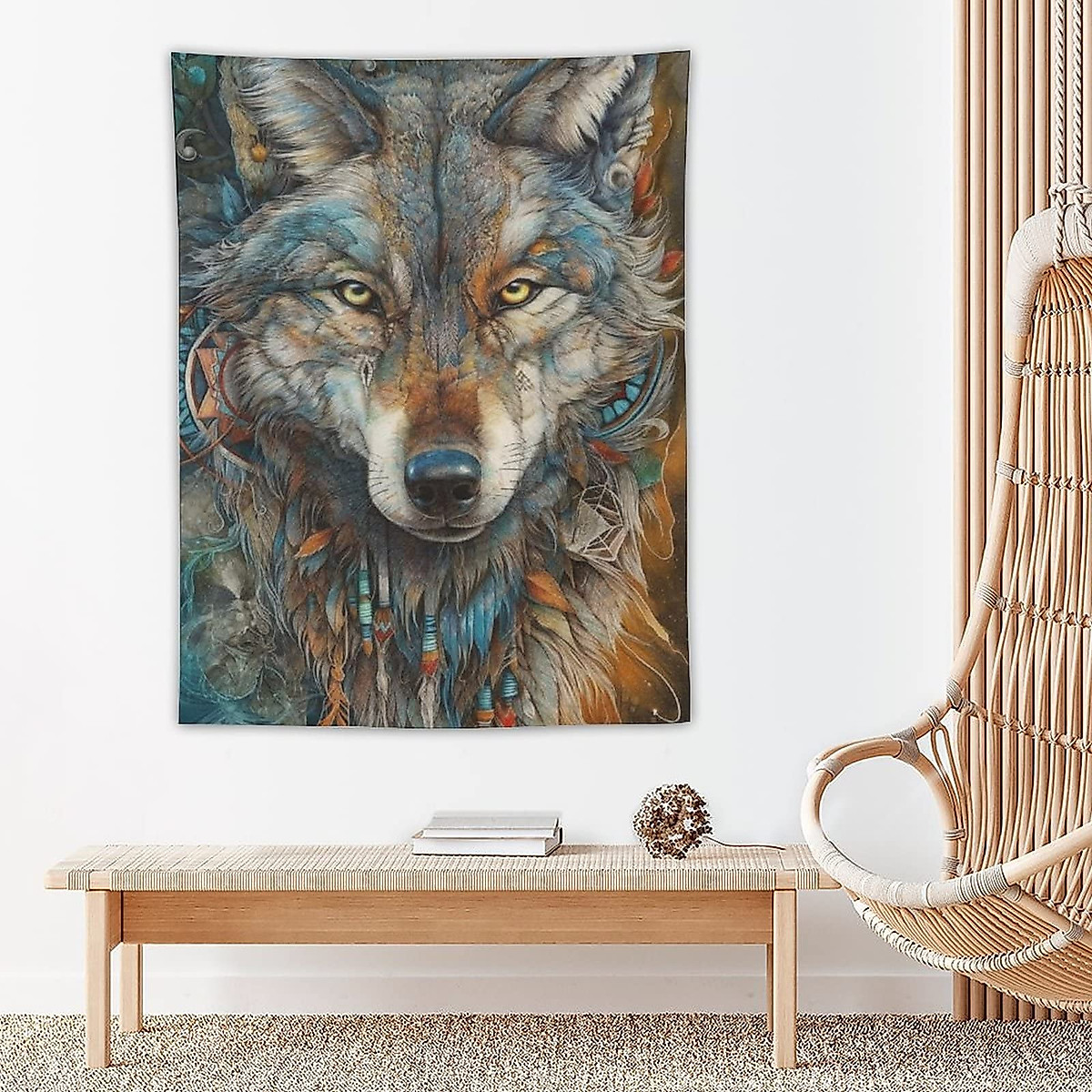 Joint Gou Cool Wolf Tapestry, Bohemian Style Tapestry Wall Hanging, Animal Aesthetic Tapestries Wall Art Home Decor for Bedroom Living Room 30"x40"