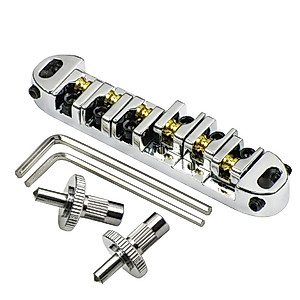 Abr-1 Style Tune-o-matic Bridge Tailpiece Roller Saddle Bridge for Gibson Les Paul Gear Replacement (Chrome)