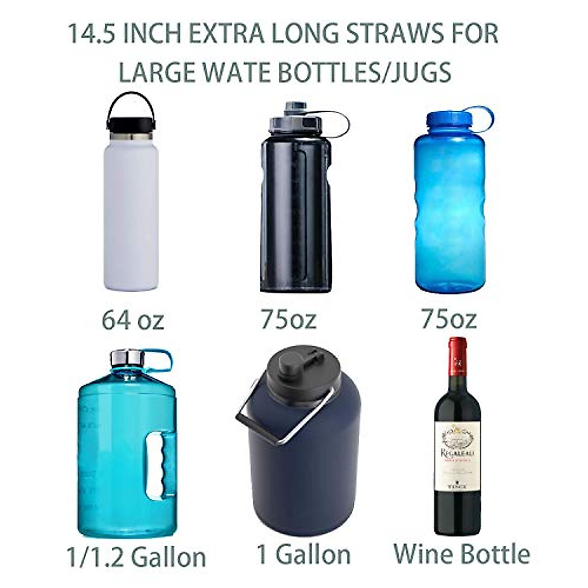 Extra Long 14.5 Inch Reusable Silicone Straws for Wine Bottle,1 Gallon/128 64 75 OZ Water Bottle,Mugs,1/Half Gallon Hydro Water Jug, Flexible Tall Giant Big Gallon Jug Drinking Straw With Brush-8 Pack
